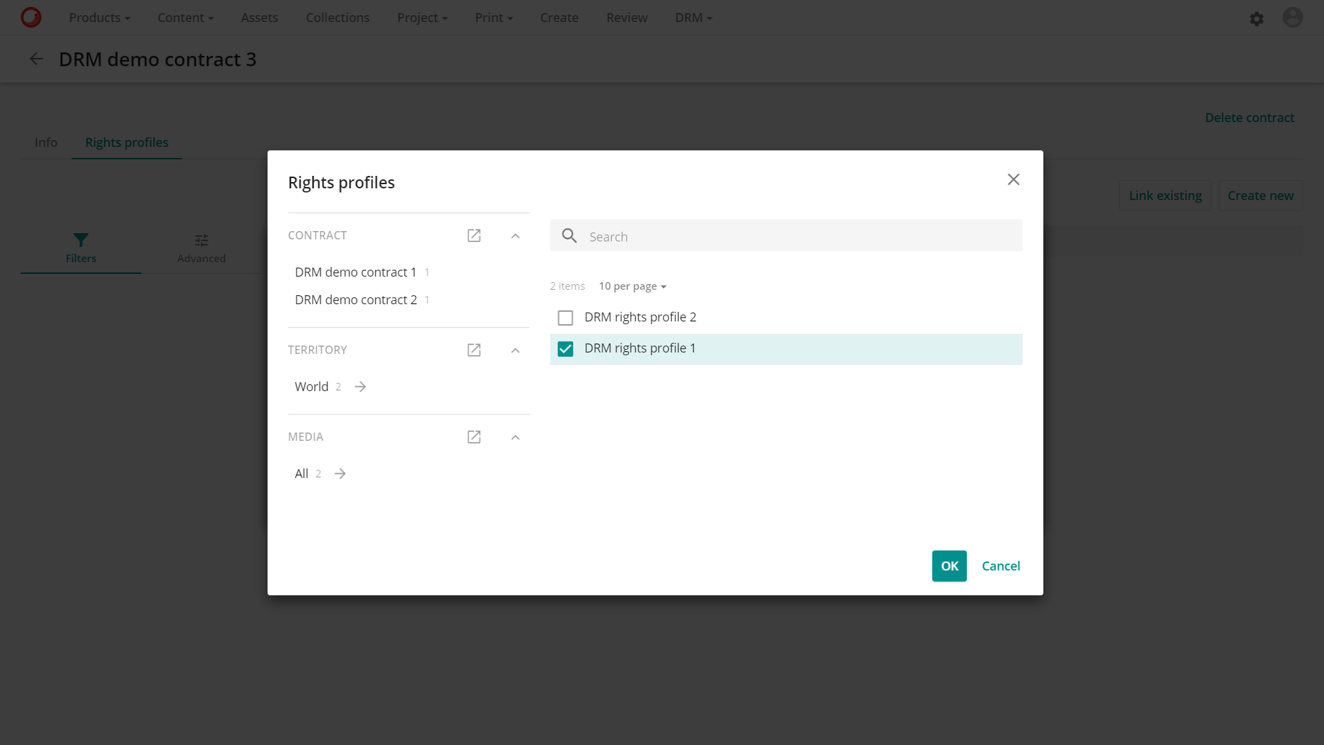 Link and unlink a rights profile | Sitecore Documentation
