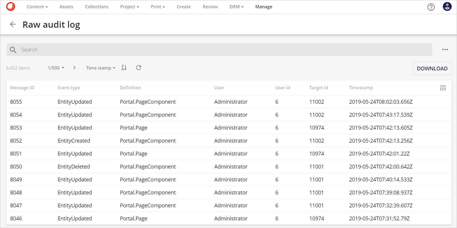 Raw audit log | Sitecore Documentation