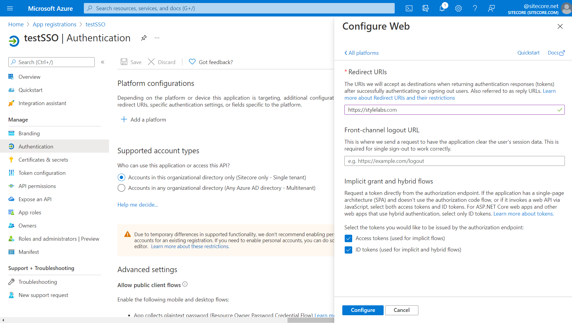 Set up Azure AD SAML-based SSO | Sitecore Documentation