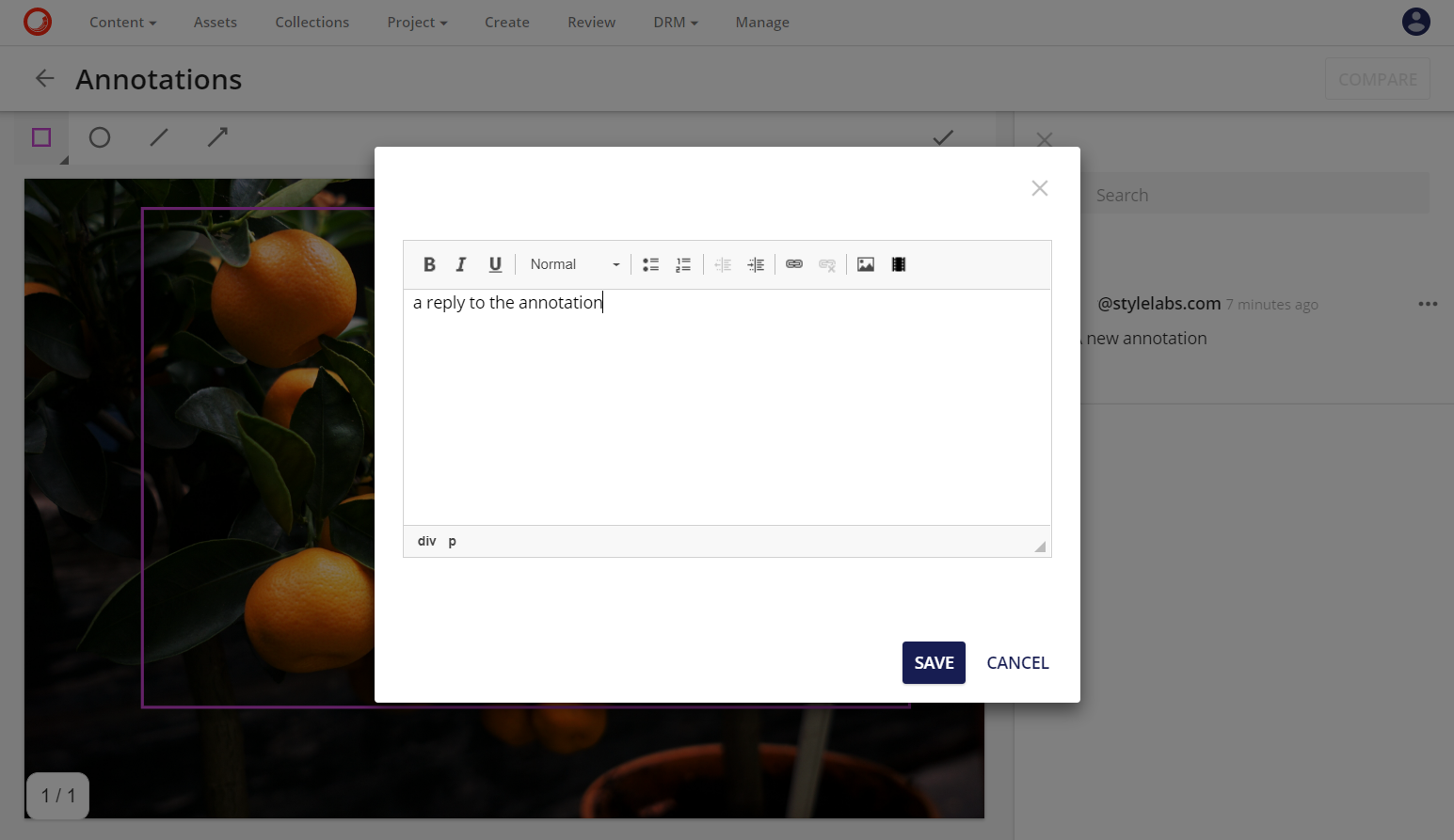 Annotations menu | Sitecore Documentation