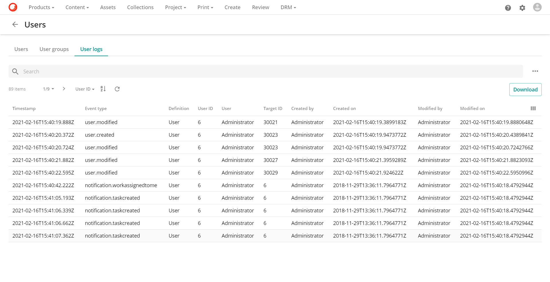 User Logs | Sitecore Documentation