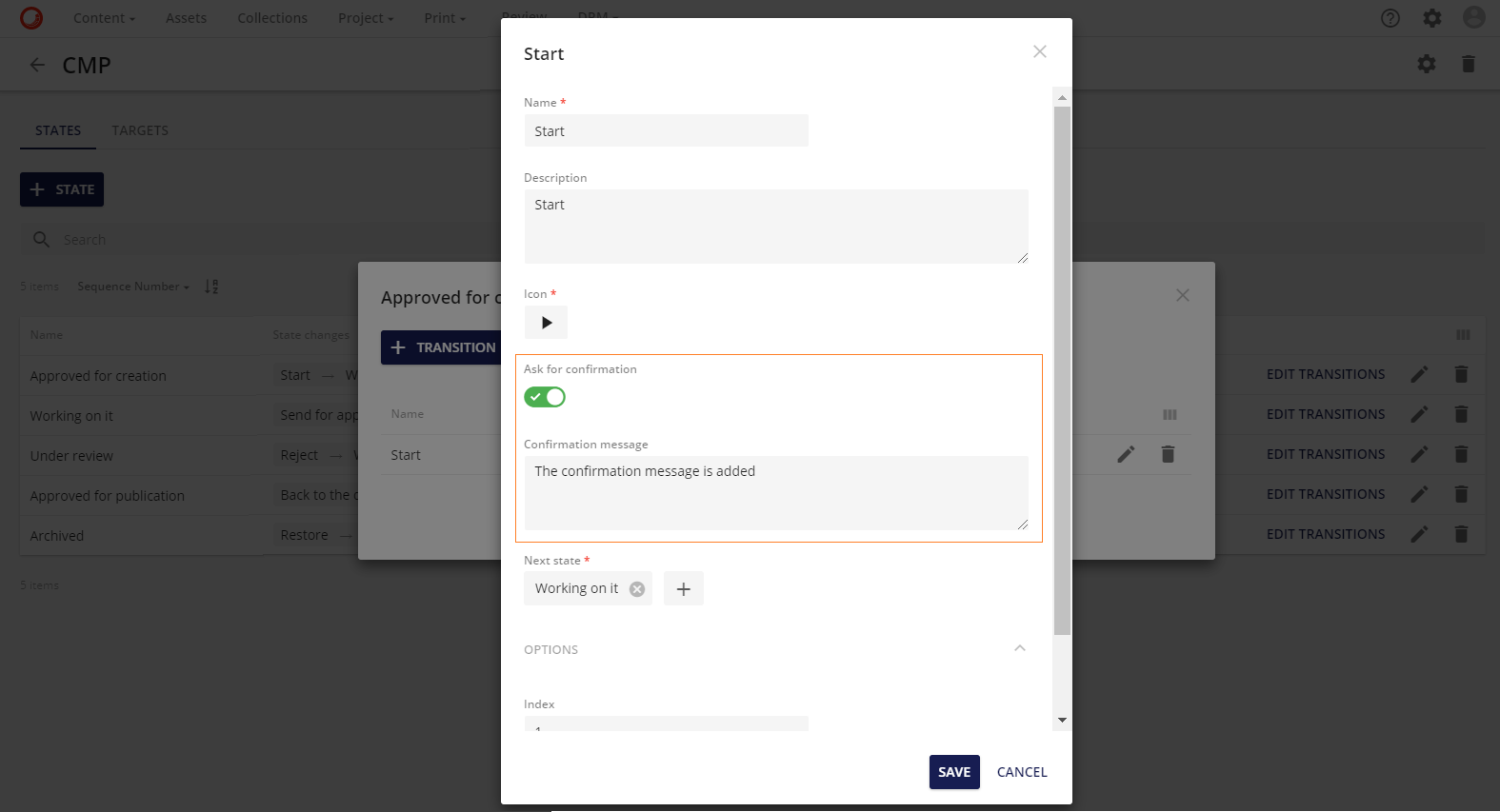 Stateflow confirmation messages | Sitecore Documentation