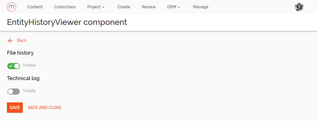 Entity history component | Sitecore Documentation