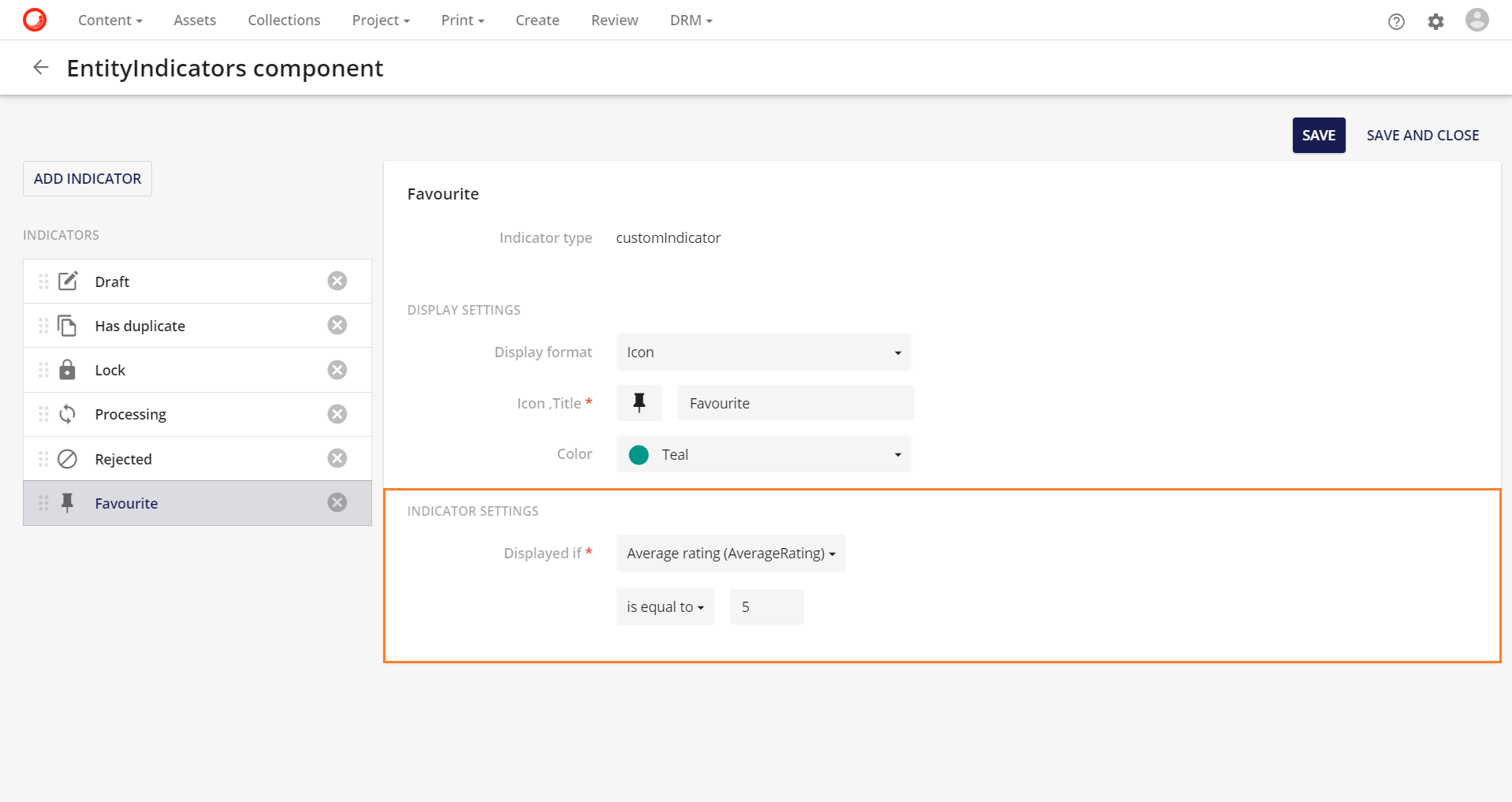 Entity indicators component | Sitecore Documentation