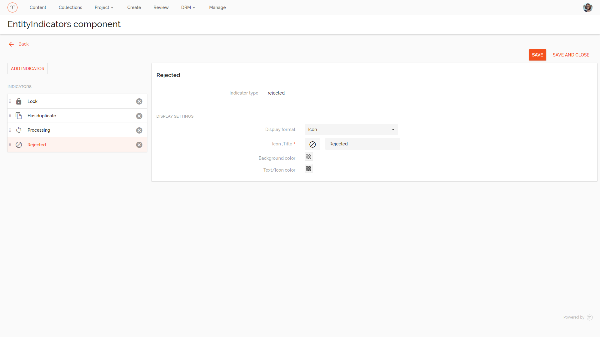 Entity indicators component | Sitecore Documentation